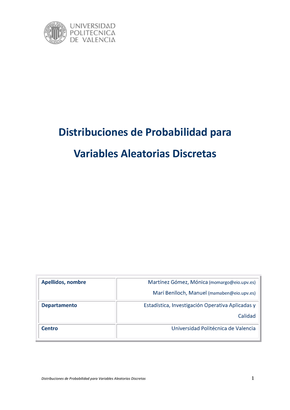 Distribuciones De Probabilidad Para V A Discretas Distribuciones De