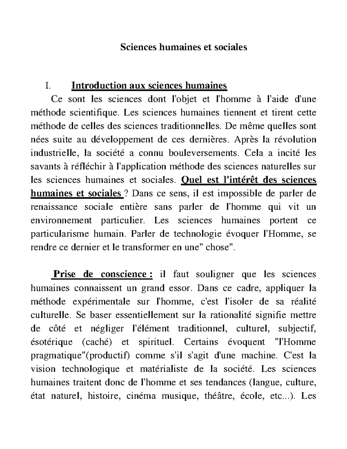 Sciences Humaines Et Sociales 001 Introduction Aux Sciences Humaines