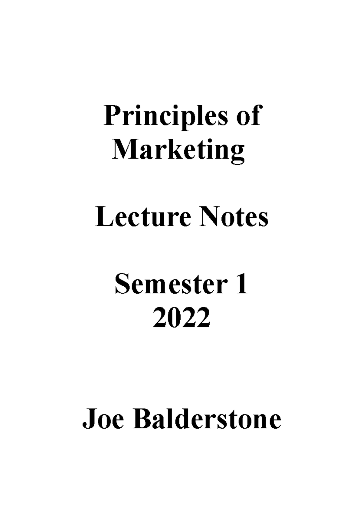 Principles Of Marketing Notes Principles Of Marketing Lecture Notes