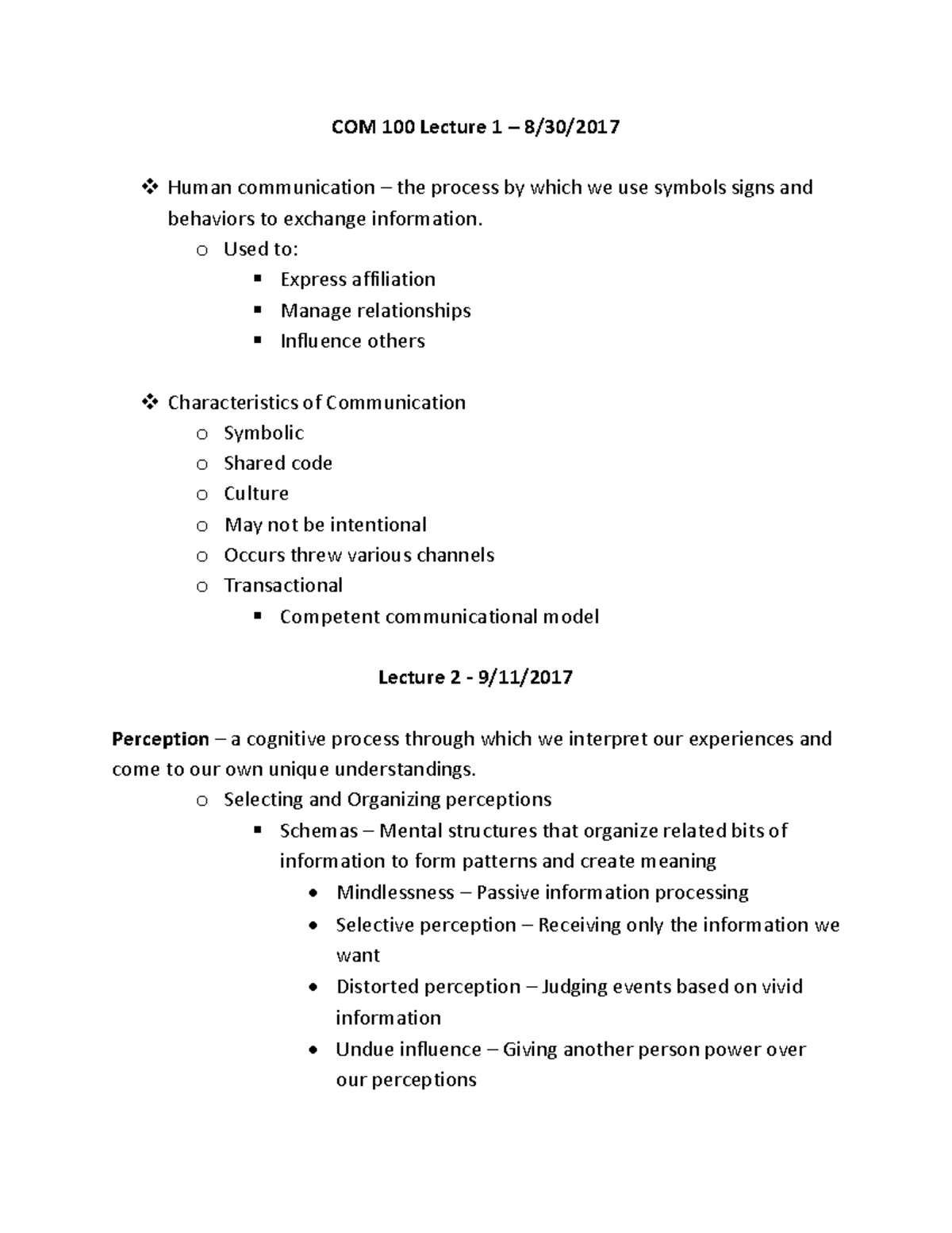 Com 100 Lecture Notes Com 100 Lecture 1 8302017 Human