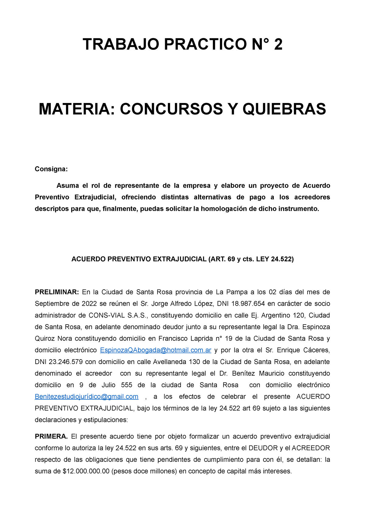 Tp 2 Concuros Y Quiebras Trabajo Practico N° 2 Materia Concursos Y