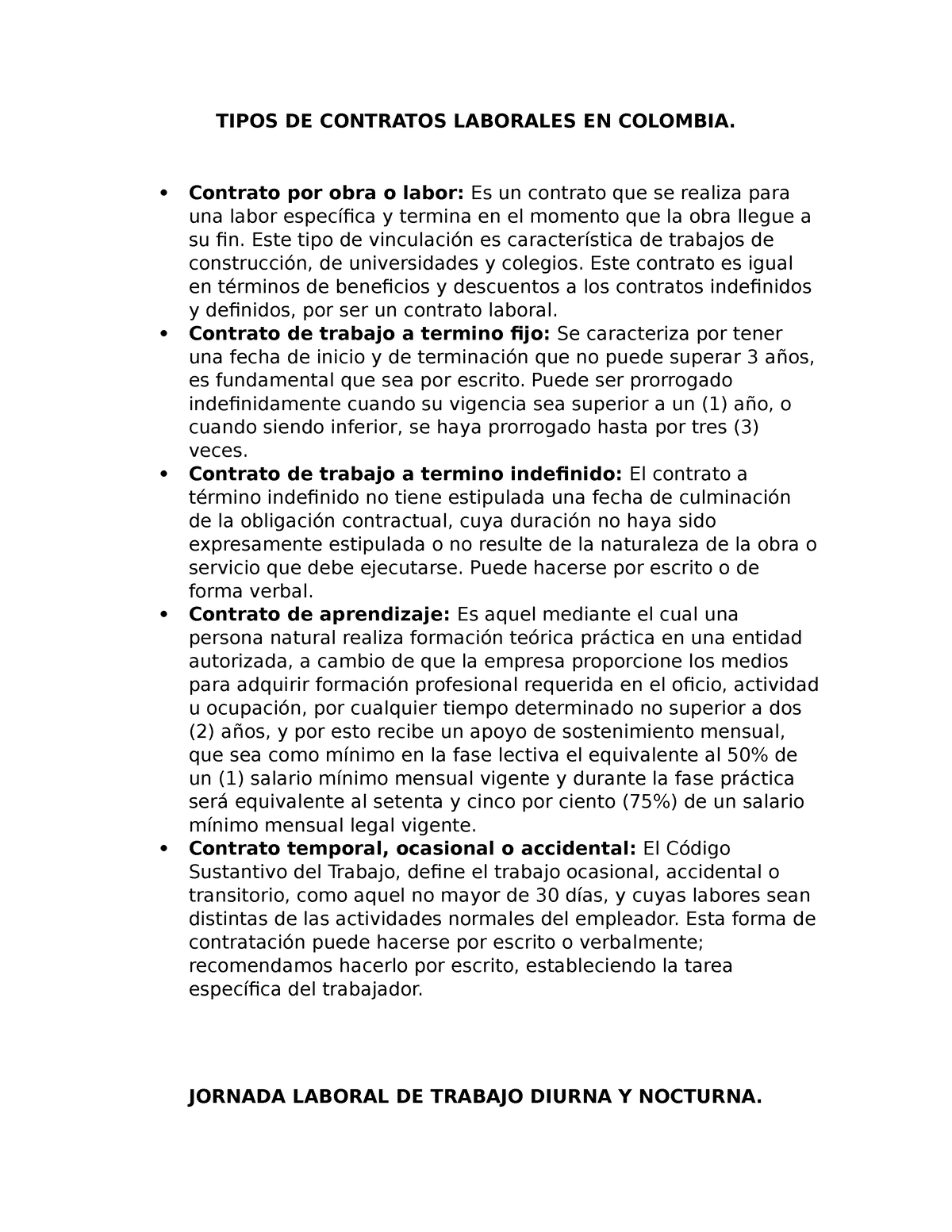 Tipos De Contratos Laborales En Colombia Tipos De Contratos Laborales