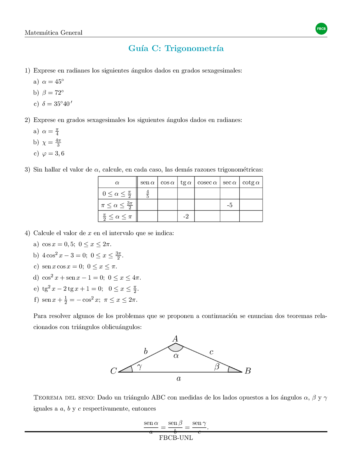 Guía C Trigonometria Guia Matemática Unl Studocu