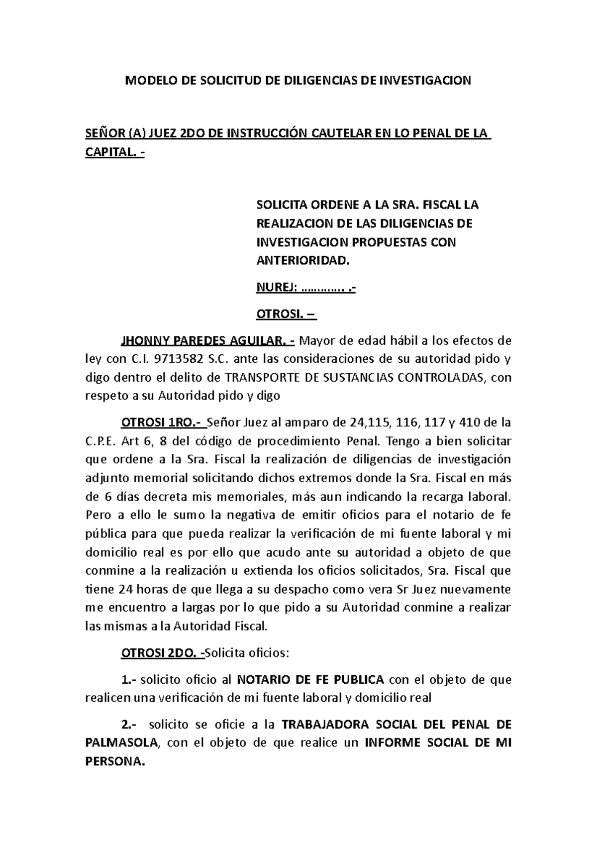 Solicitud De Diligencias De Investigacion Modelo De Solicitud De