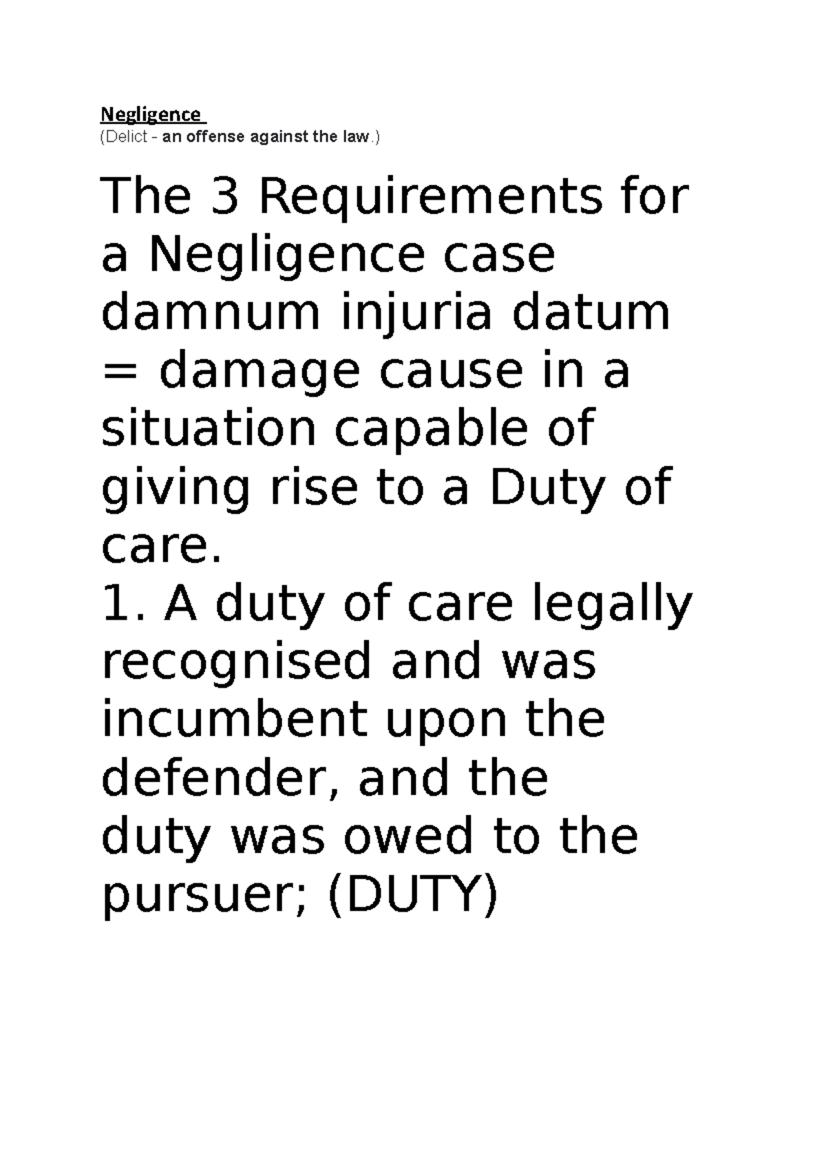 L1 Negligence Inv Olv Lecture Notes Negligence Delict An