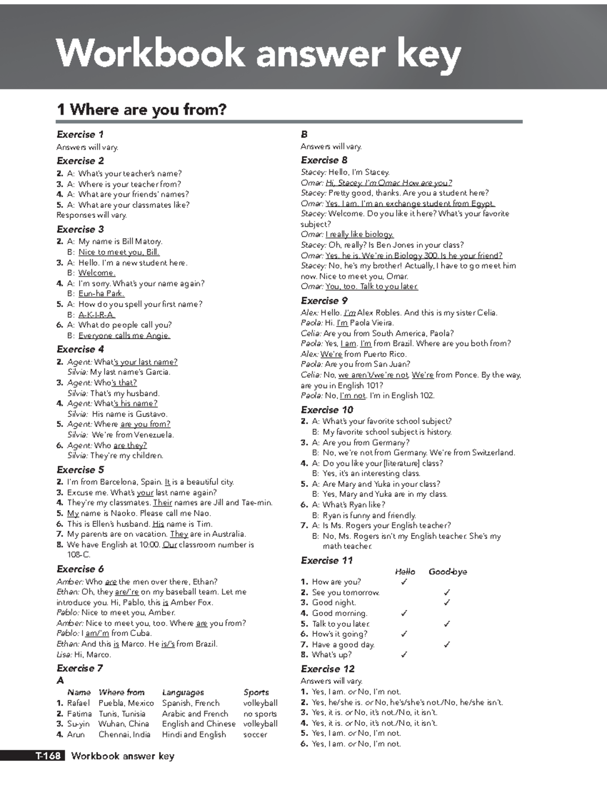 Respuestas Level 1 T 168 Workbook Answer Key Workbook Answer Key 1