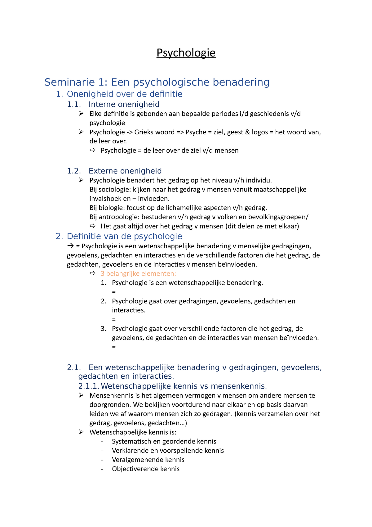 Psychologie Samenvatting 2021 Psychologie Seminarie 1 Een