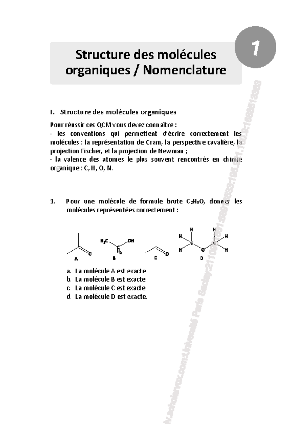 Structure Des Molecules Organiques 4 Titre De Louvrage Chapitre 1