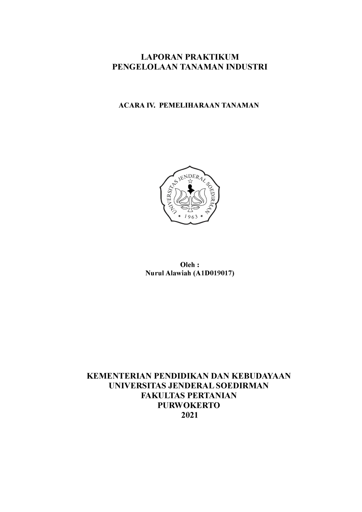 Laporan Praktikum Pengelolaan Tanaman Industri Acara 4 Pemeliharaan