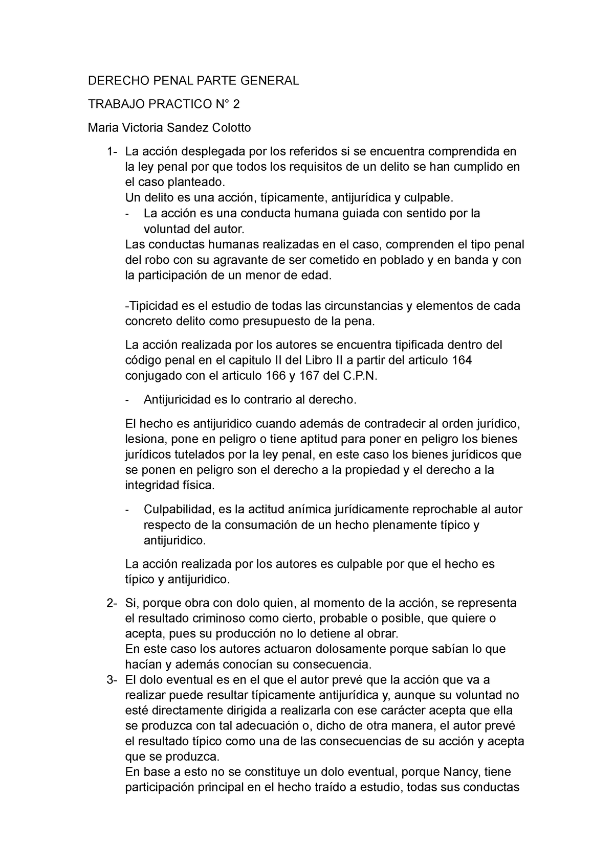 Derecho Penal Tpn°2 Victoria Derecho Penal Parte General Trabajo