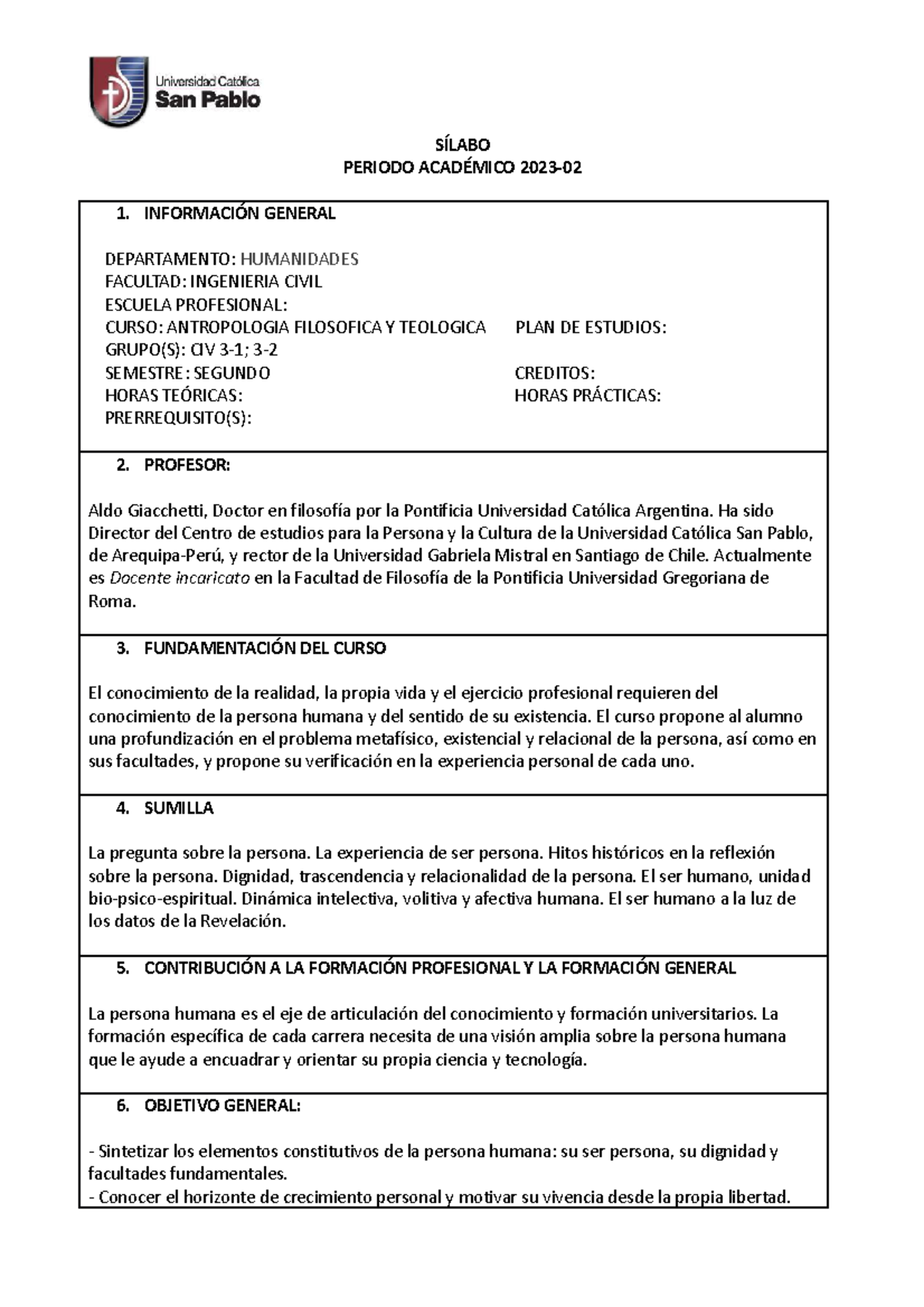 Silabo Ing Civil SÍlabo Periodo AcadÉmico 2023 1 InformaciÓn