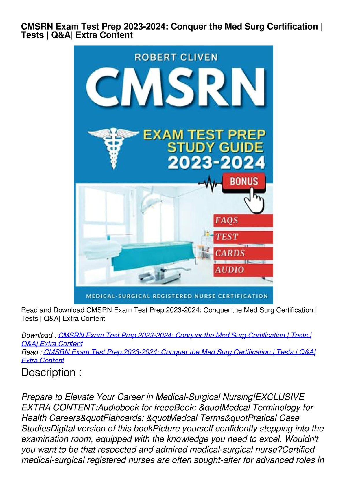 Read Book Cmsrn Exam Test Prep 2023 2024 Conquer The Med Surg