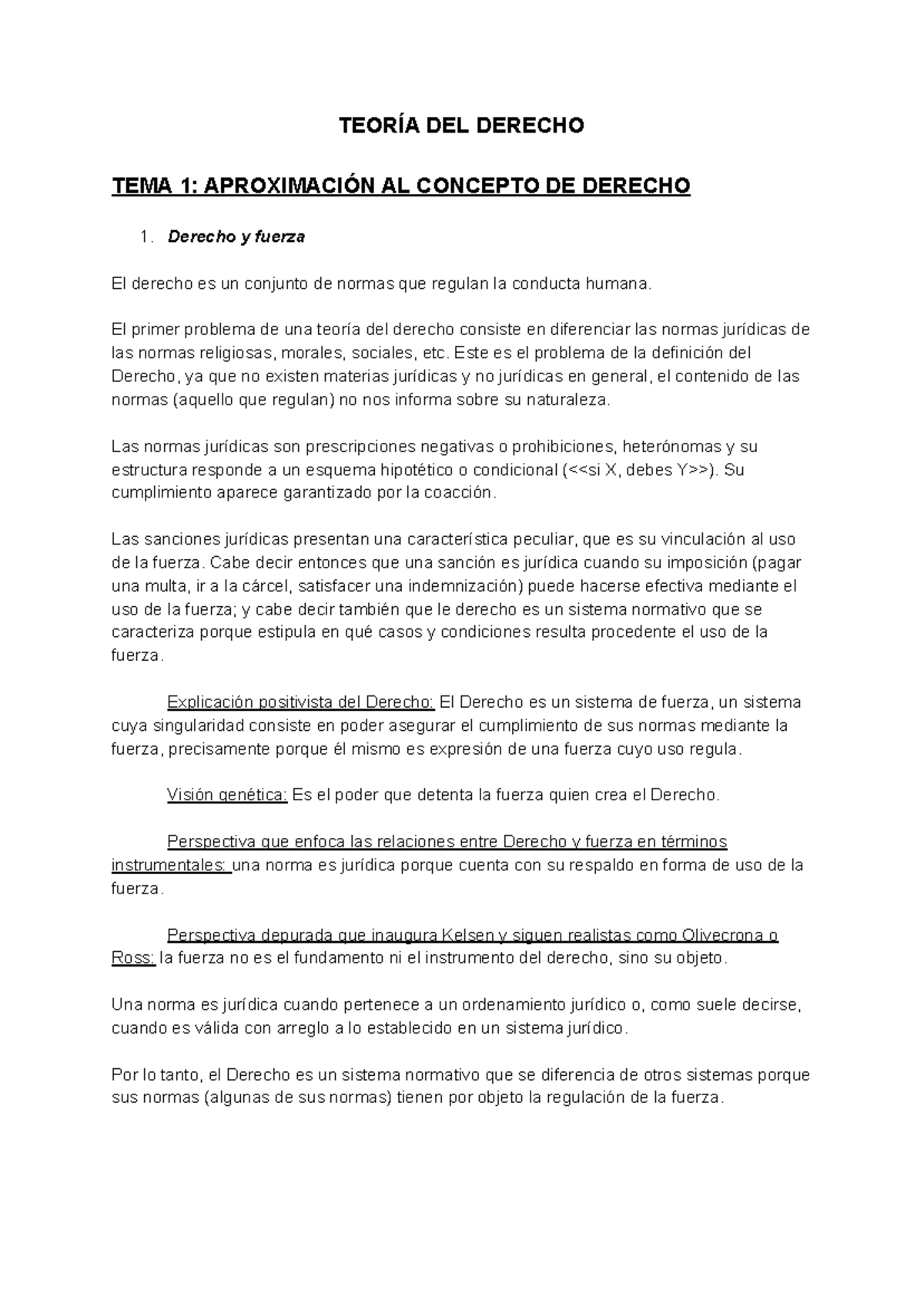 Tema 1 Resumen Apuntes De Teoría Del Derecho Del Derecho Tema 1 Al