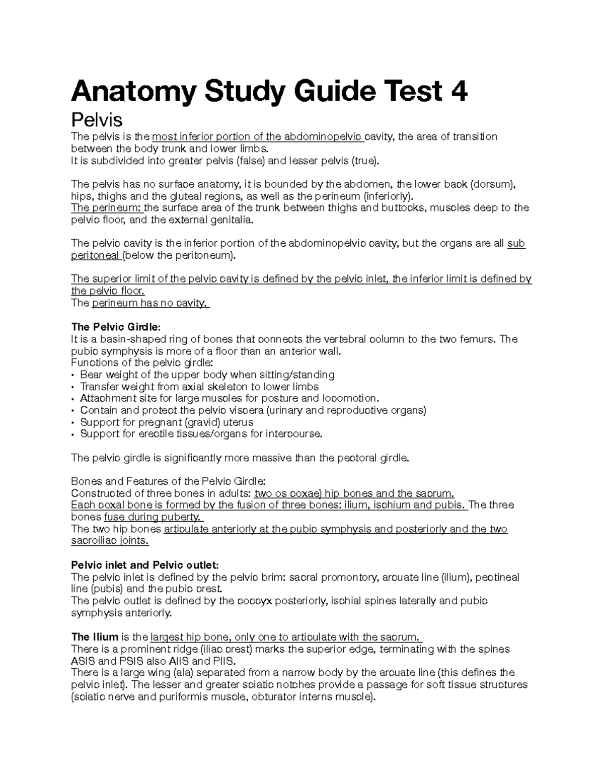 Anatomy Test 4 Study Guide Anatomy Study Guide Test 4 Pelvis The