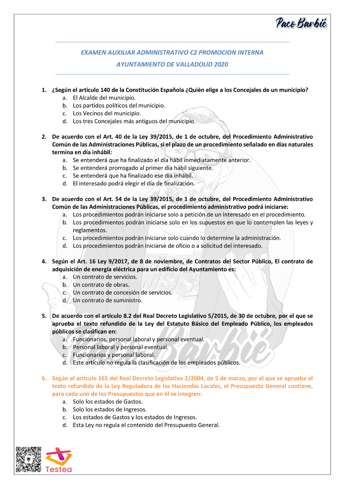 Examen Auxiliar Administrativo C2 Promocion Interna Ayuntamiento De