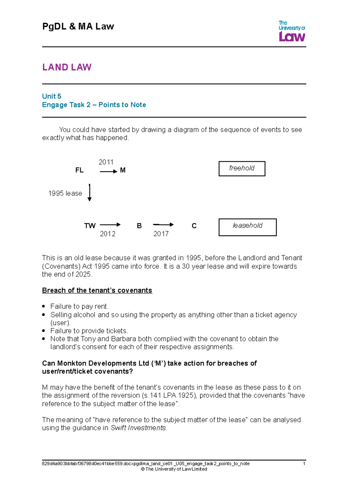 Model Answer For Lease Question Land Law Unit 5 Engage Task 2