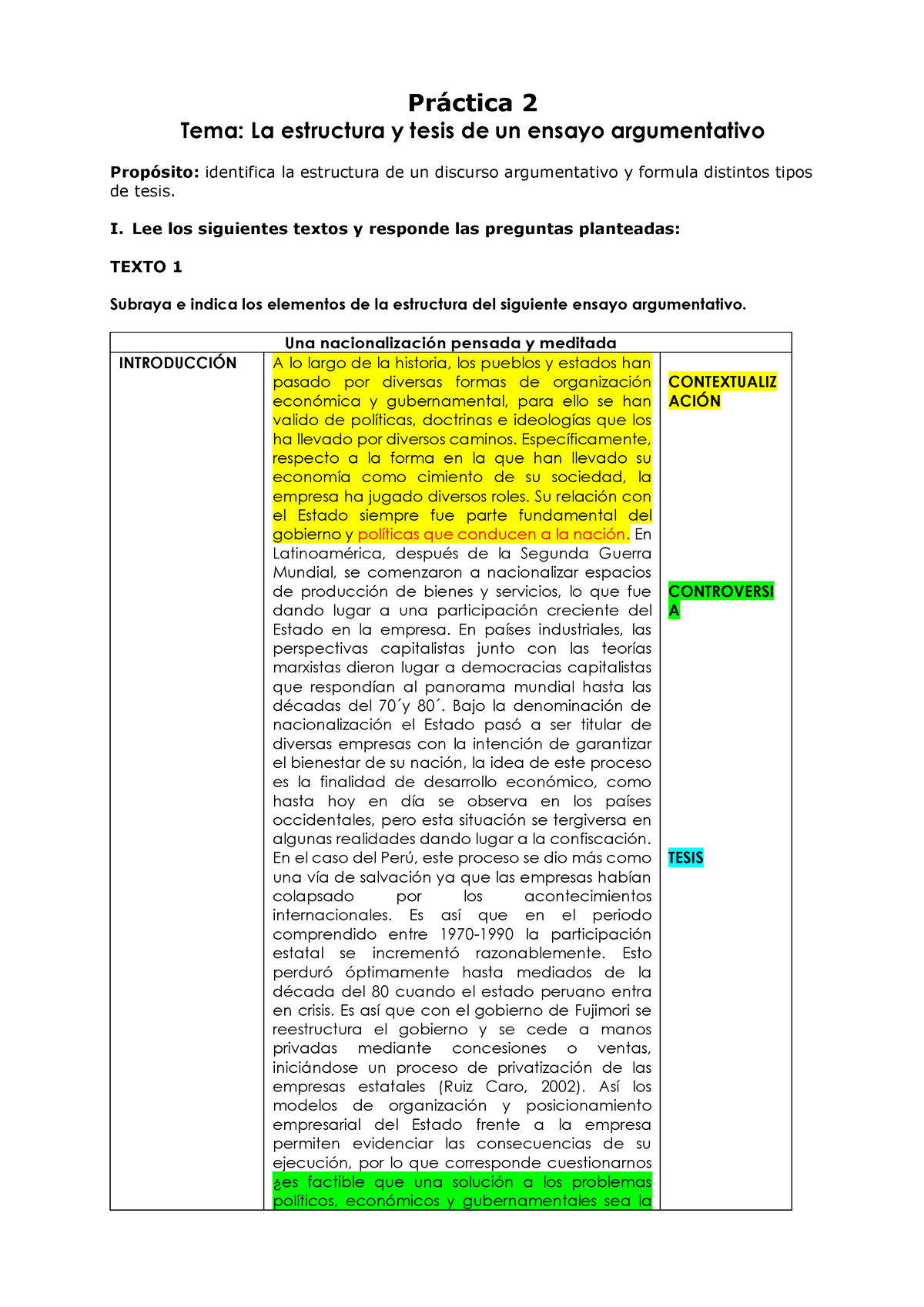 Práctica 2 Aas Práctica 2 Tema La Estructura Y Tesis De Un Ensayo