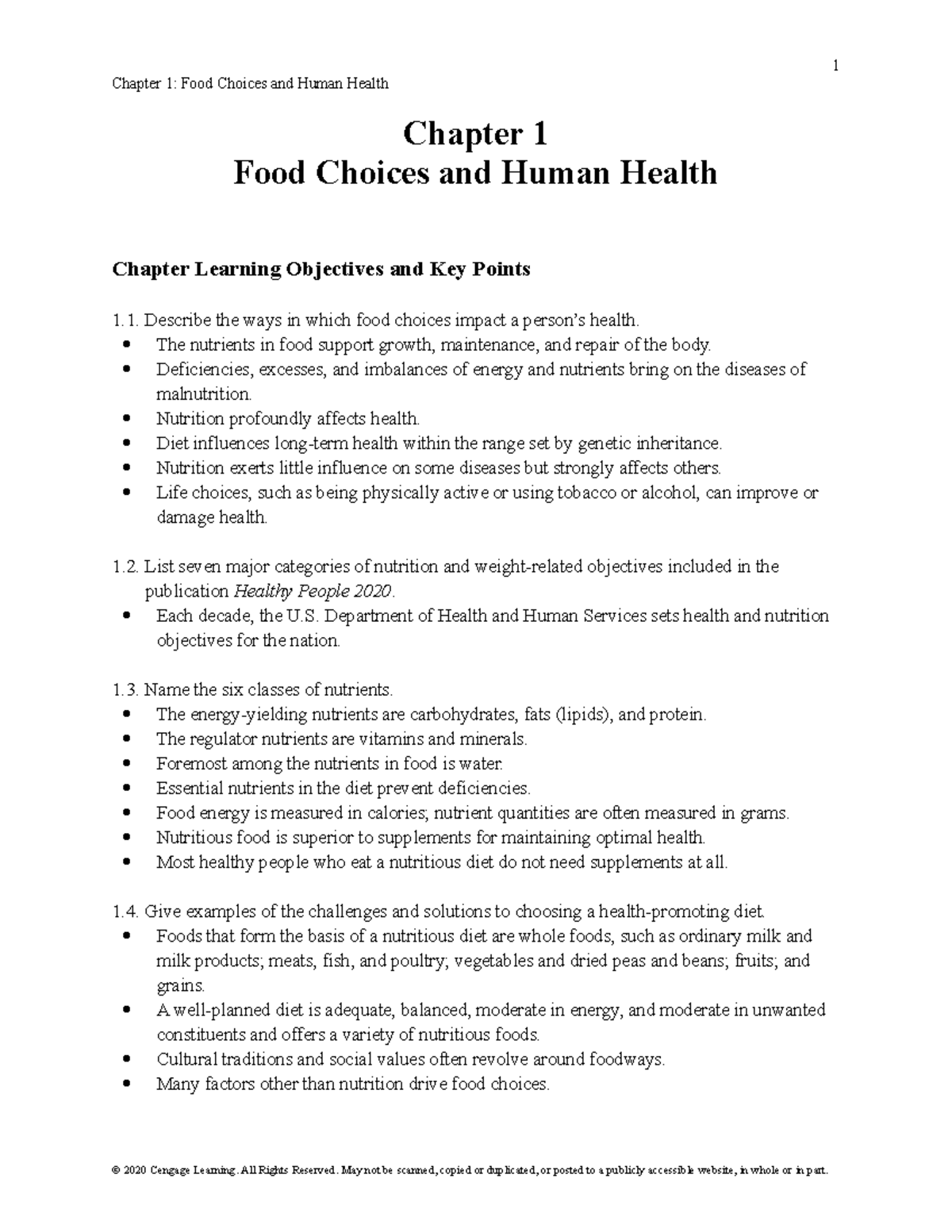 15e Ch01outline Lecture Notes Ch 1 1 Chapter 1 Food Choices And