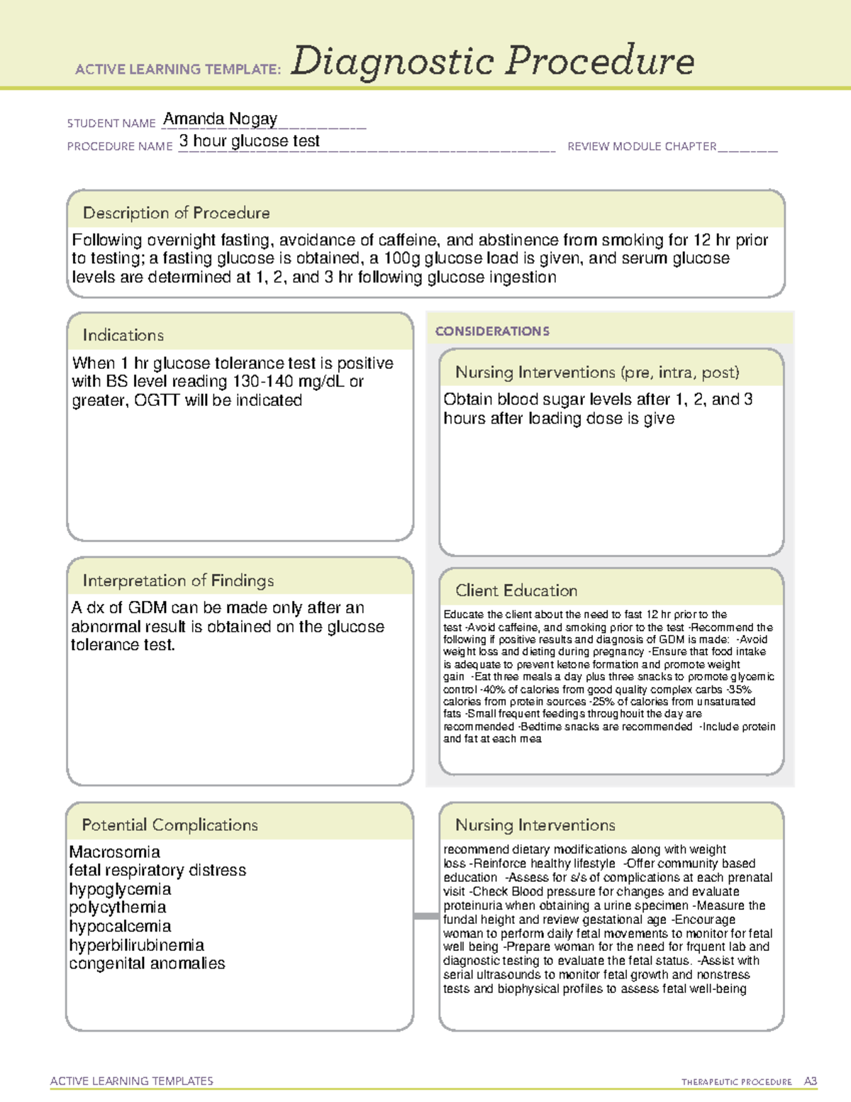 3 Hour Glucose Ati Basic Concept Sheet Active Learning Templates