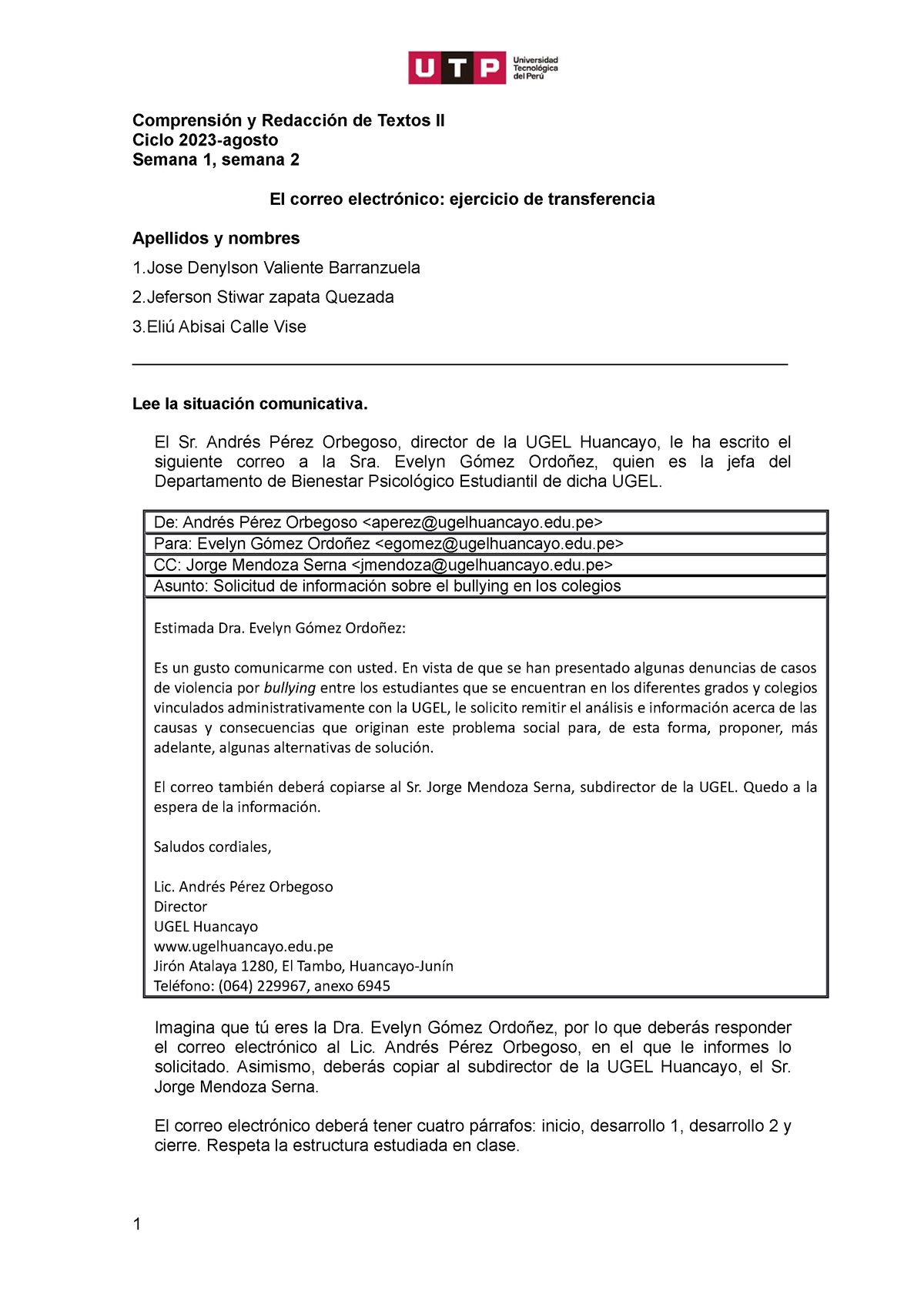 Correo Electronico Tarea Comprensión Y Redacción De Textos Ii Ciclo