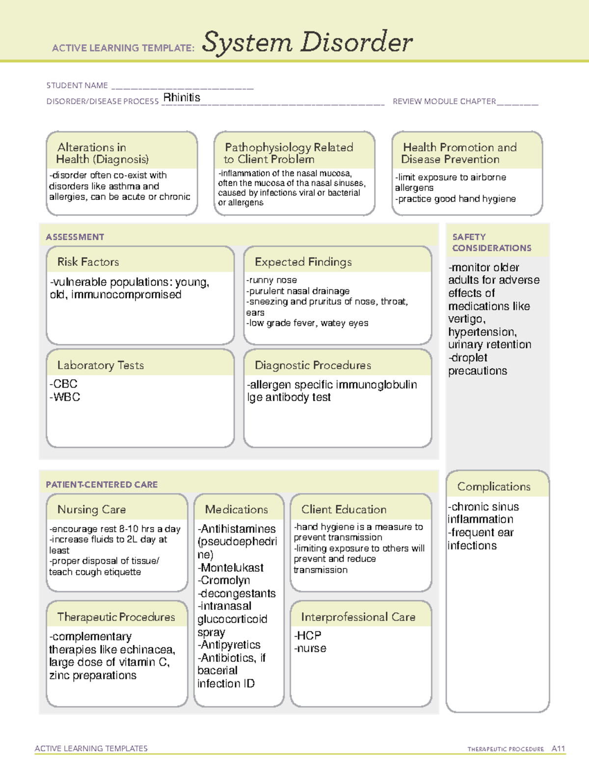 Active Learning Template System Disorder Rhinitis Active Learning