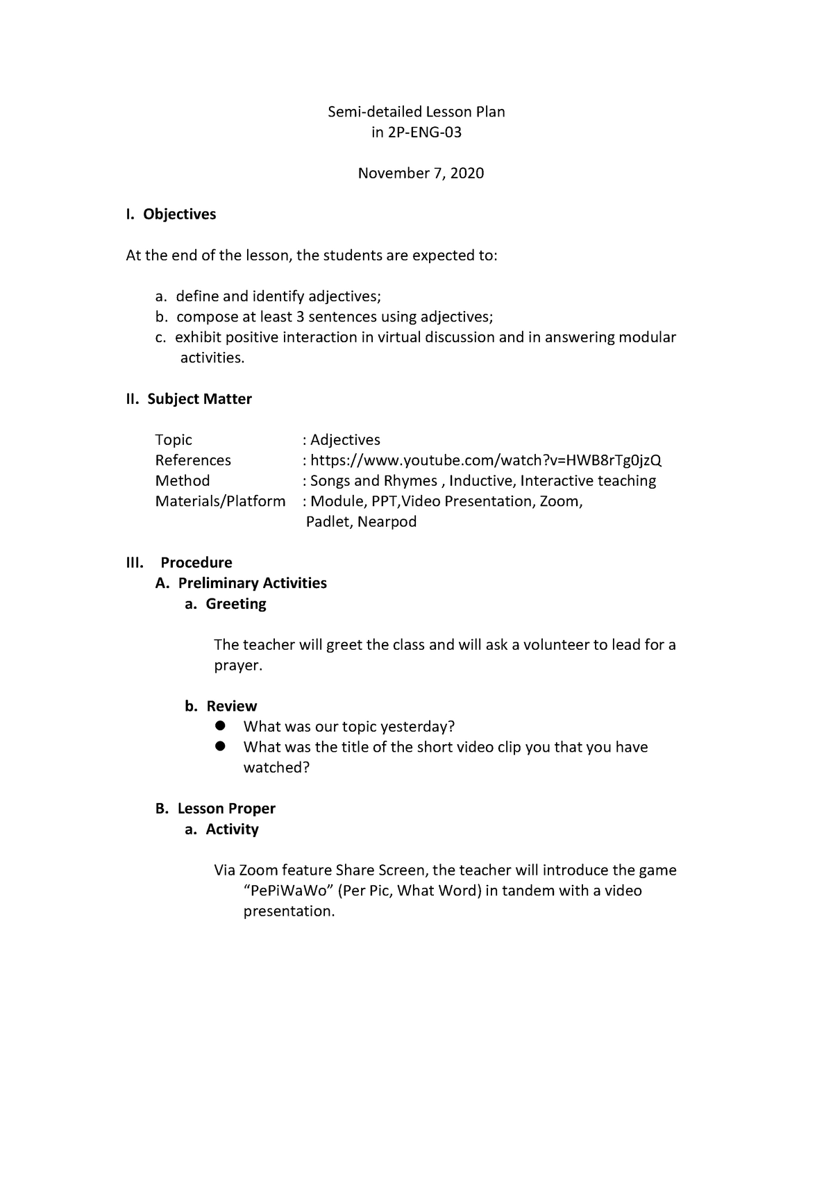 Special A S Semi Detailed Lesson Plan A Detailed Lesson Plan In Hot