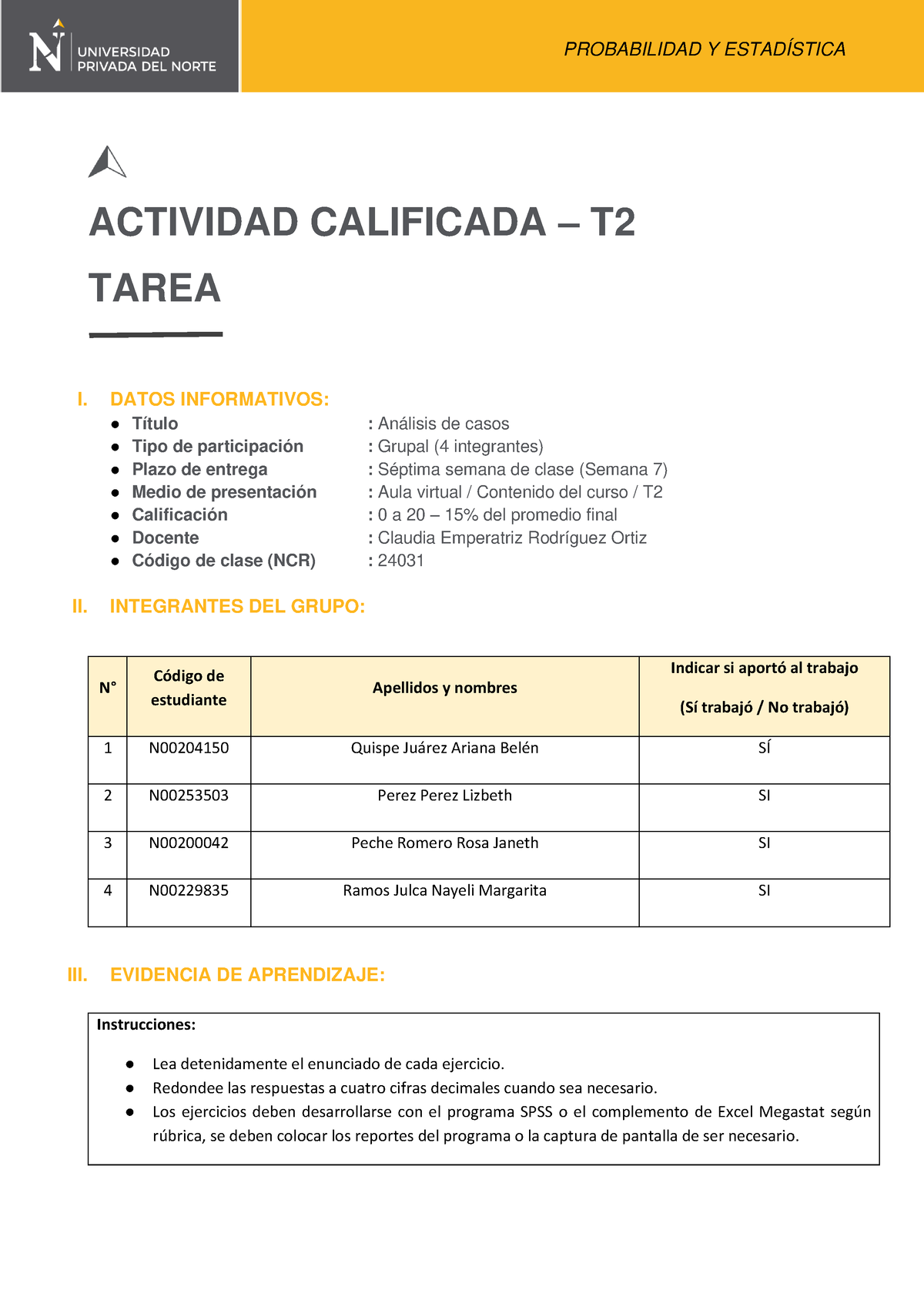 T2 Grupon°15 Taller Actividad Calificada T Tarea I Datos