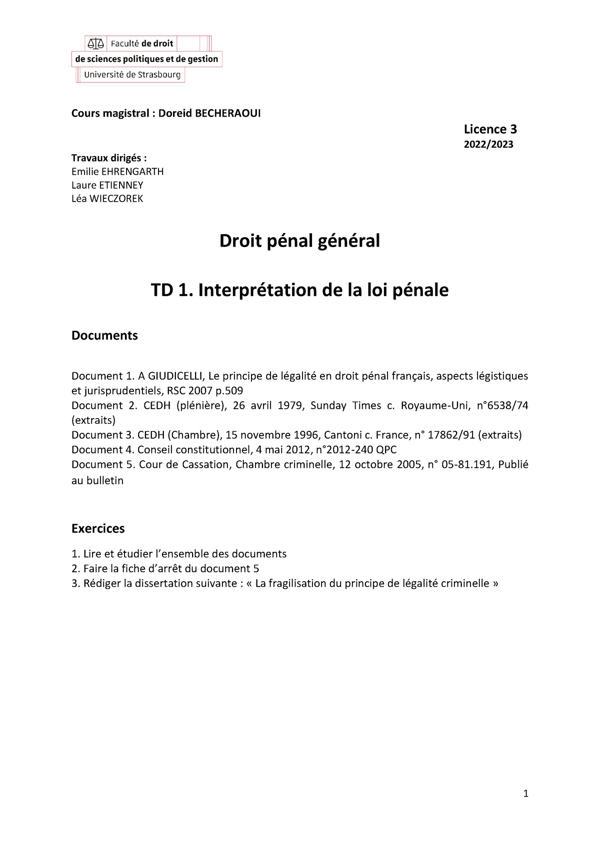 L3 Dpg Td1 Principe De Légalité Criminelle Cours Magistral Doreid