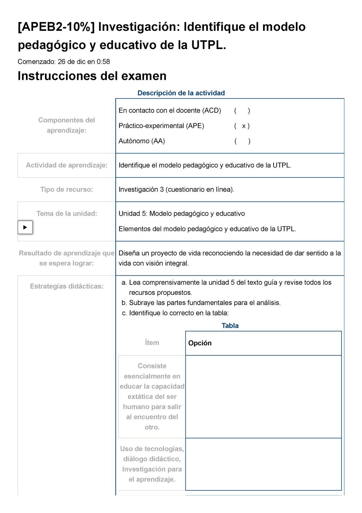 Examen Apeb 2 10 Investigación Identifique El Modelo Pedagógico Y