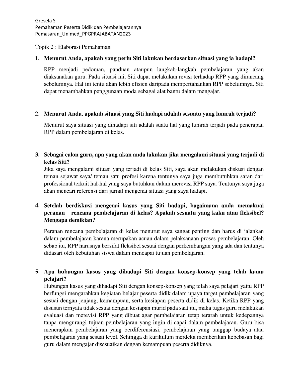 Topik 2 Elaborasi Pemahaman Gresela S Pemahaman Peserta Didik Dan