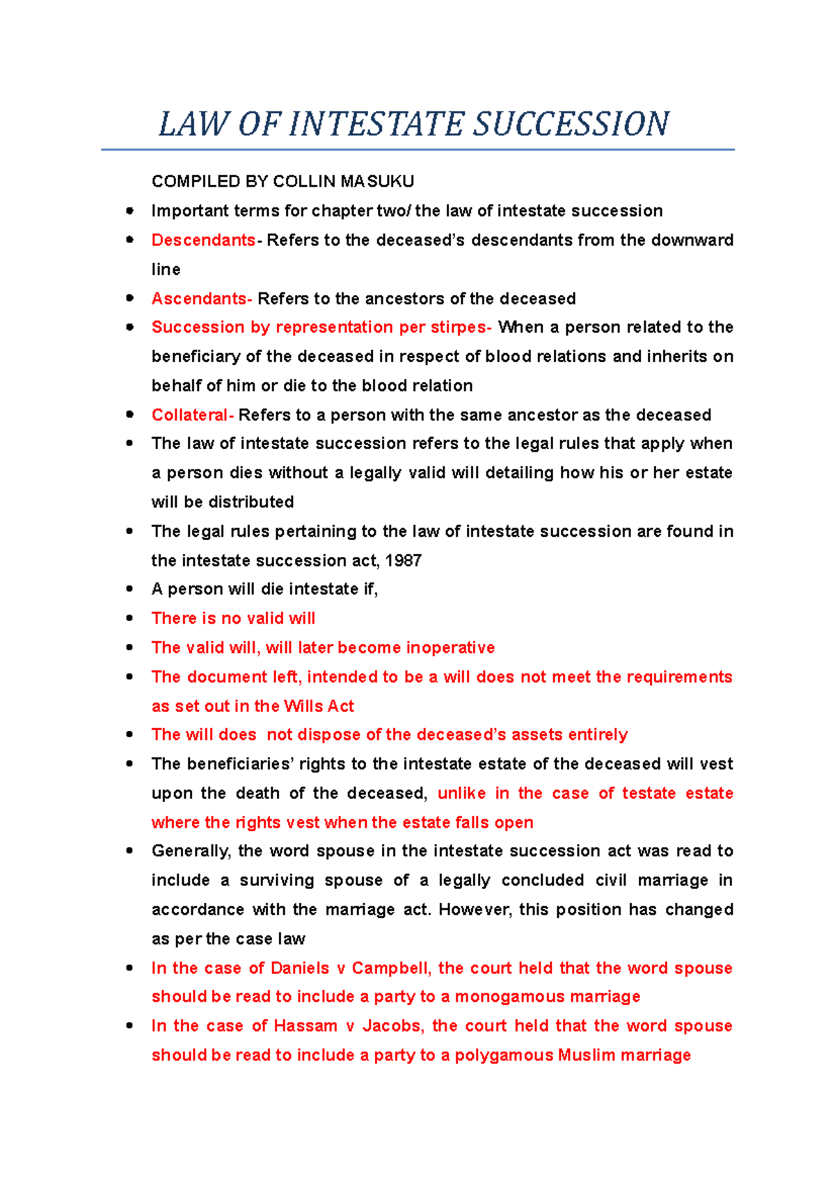 Law Of Intestate Succession Law Of Intestate Succession Compiled By