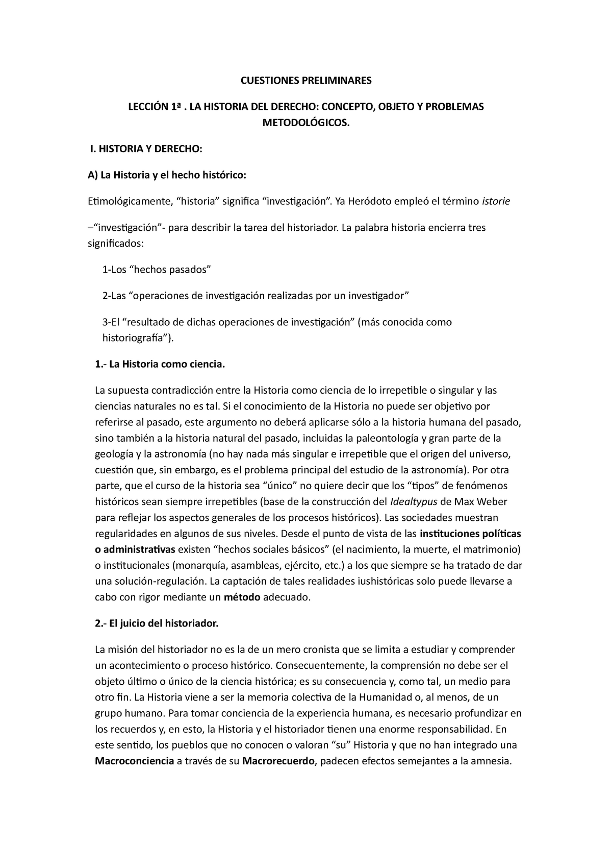 Resumen Historia Del Derecho Español Temas 1 Y 2 Cuestiones