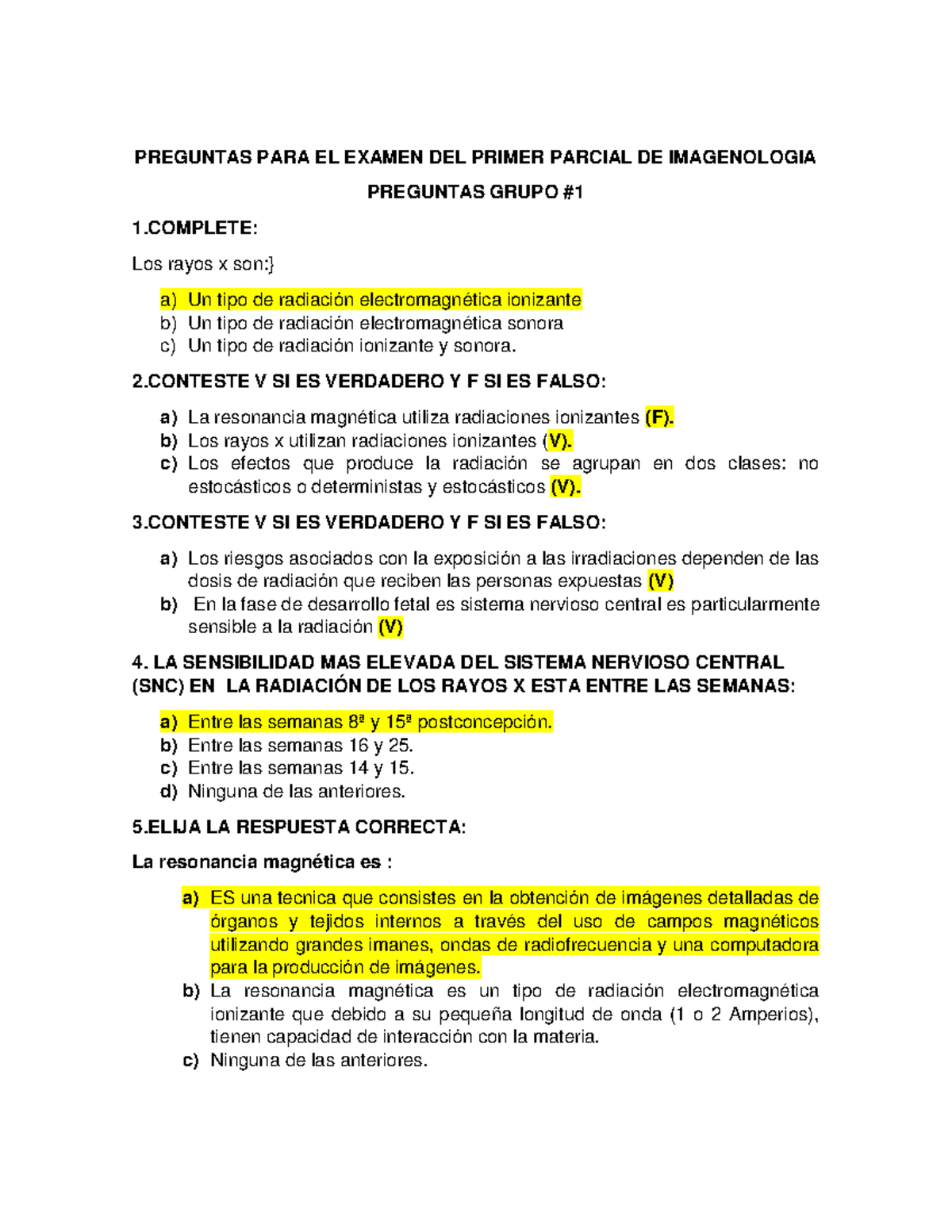 Primer Examen De Imagenología Preguntas Para El Examen Del Primer