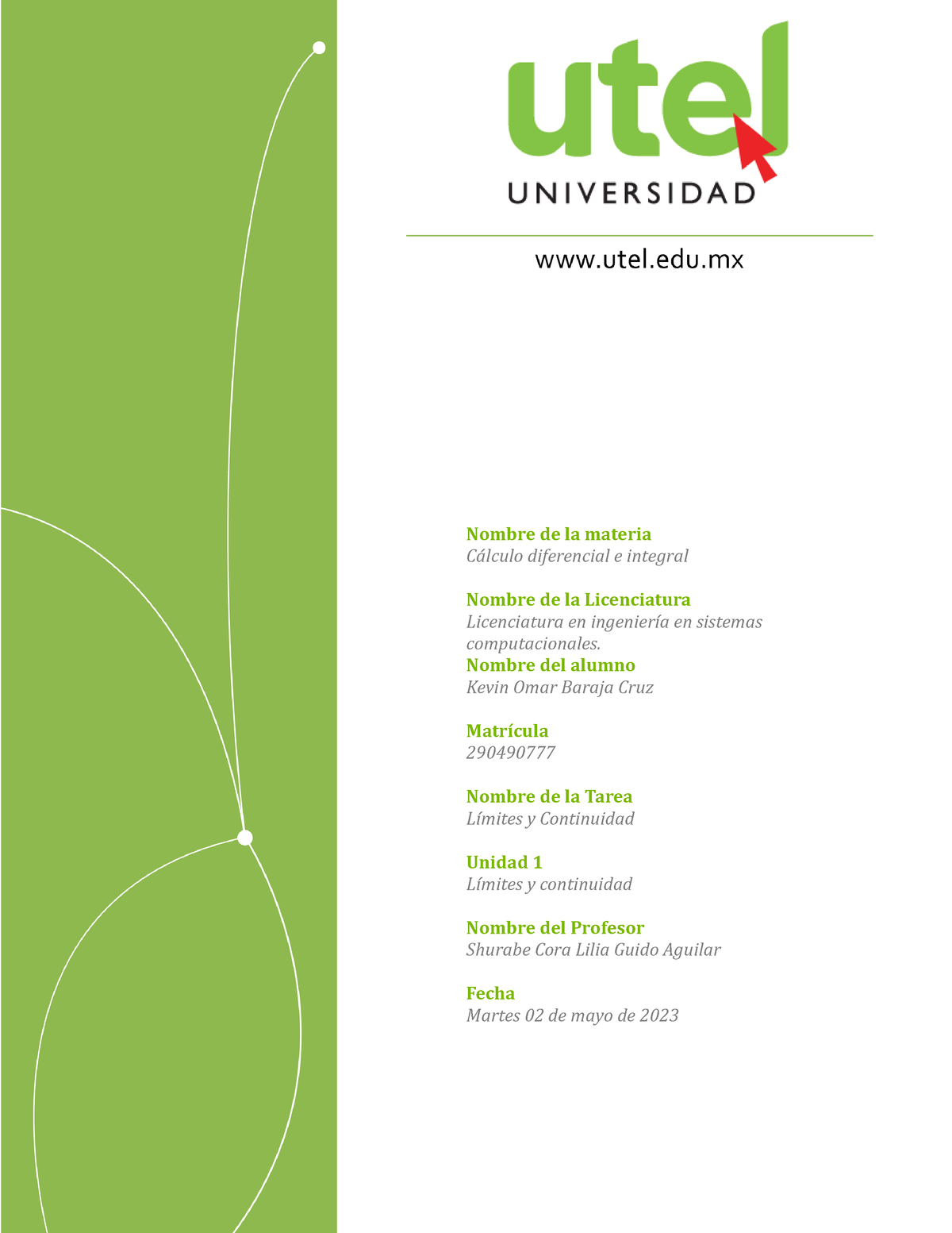 Actividad 1 Calculo Diferencial Integral Nombre De La Materia Cálculo