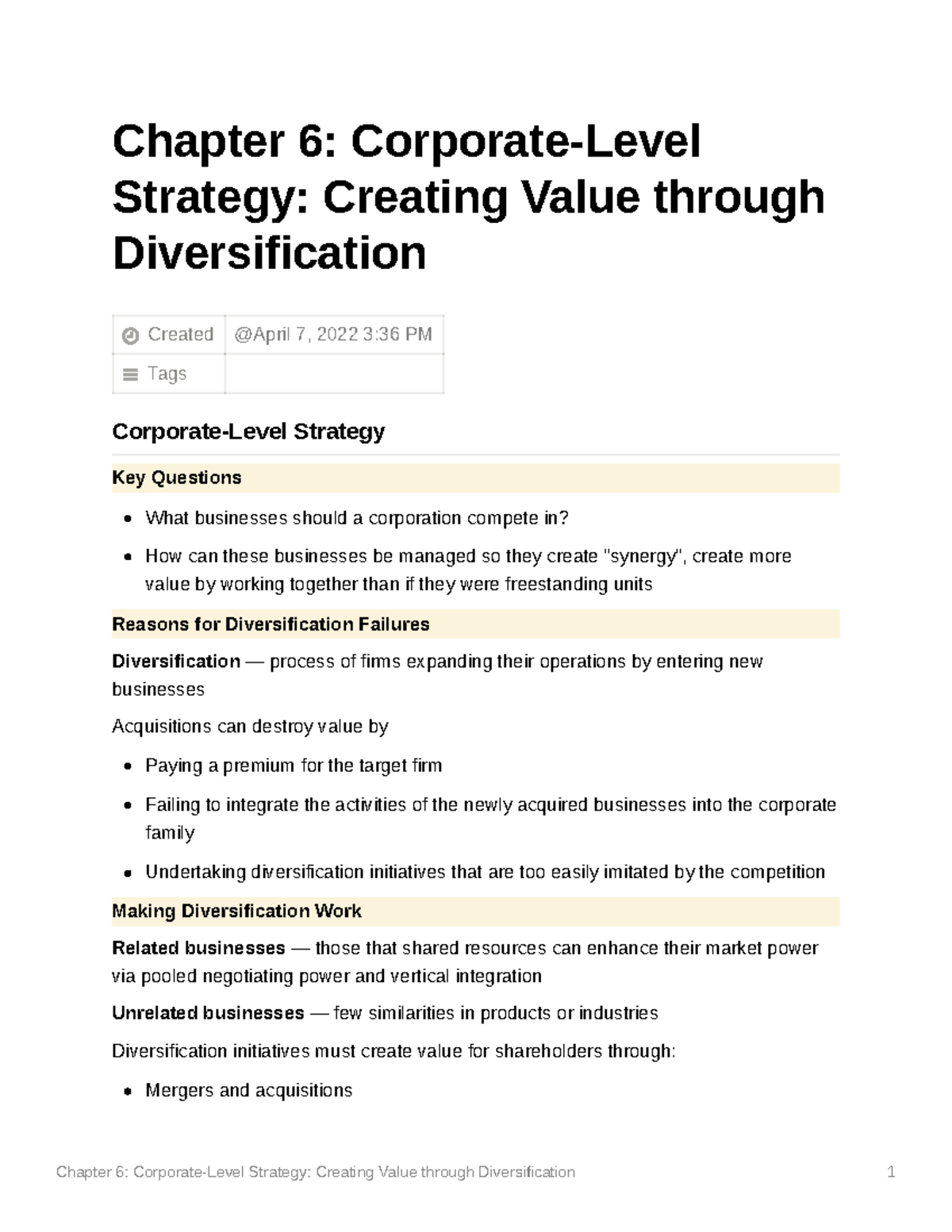 Chapter 6 Corporate Level Strategy Creating Value Through