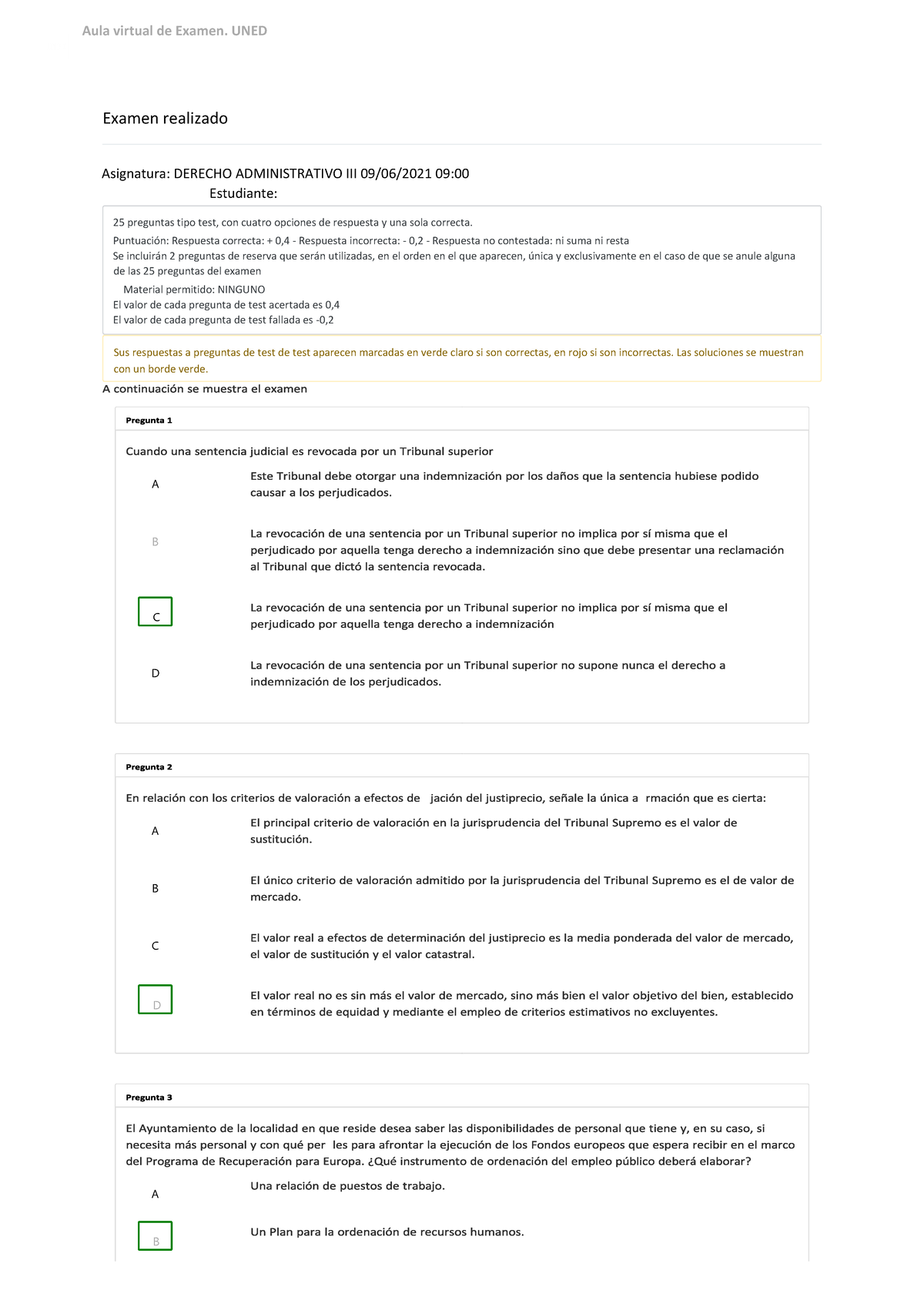 Derecho Administrativo Iii Examen Junio 2021 2º Semana Test Con