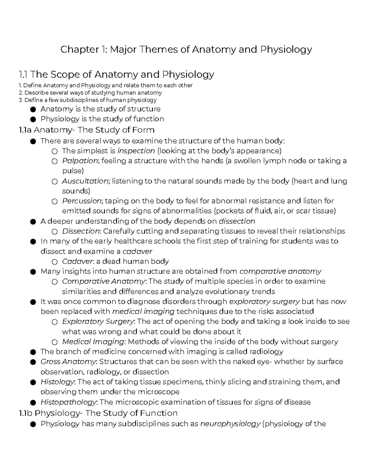 Bio 260 Human Anatomy And Physiology Chapter 1 Chapter 1 Major