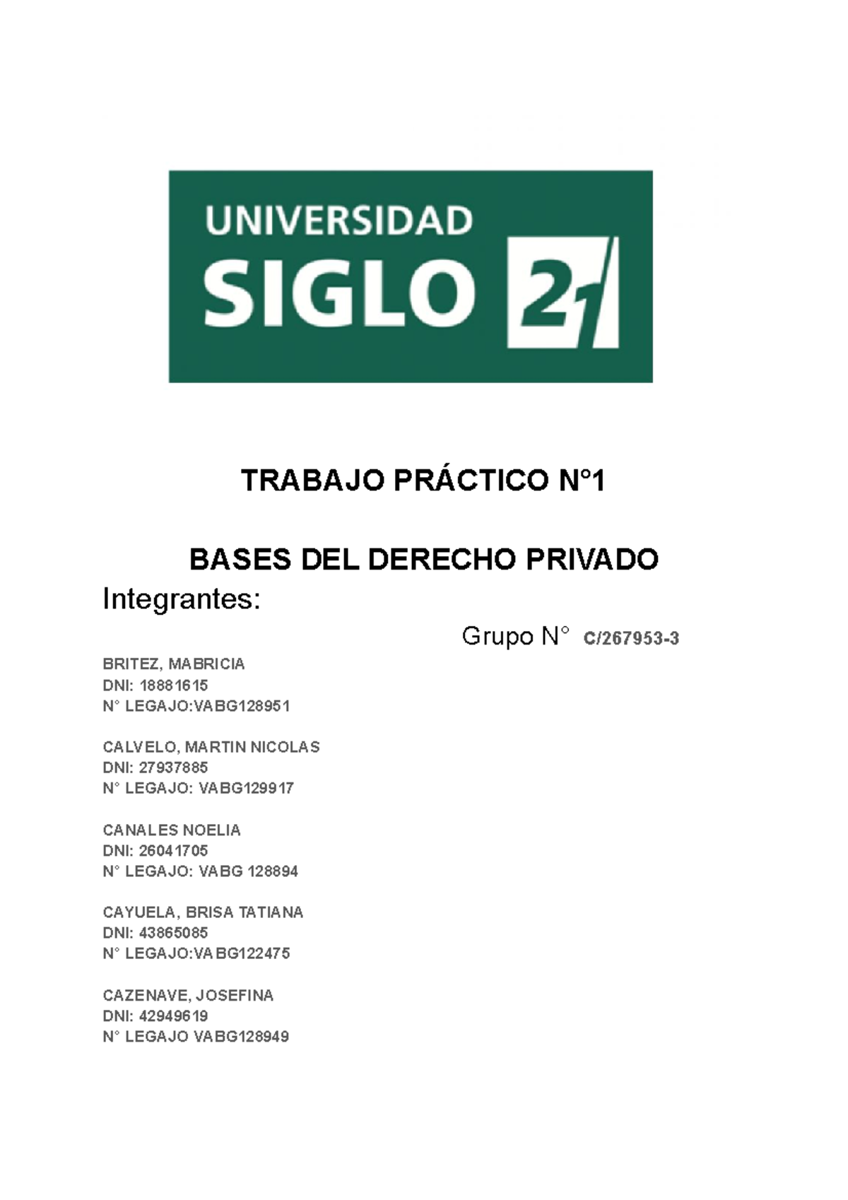 Tp 1 Derecho Privado Trabajo PrÁctico N° Bases Del Derecho Privado