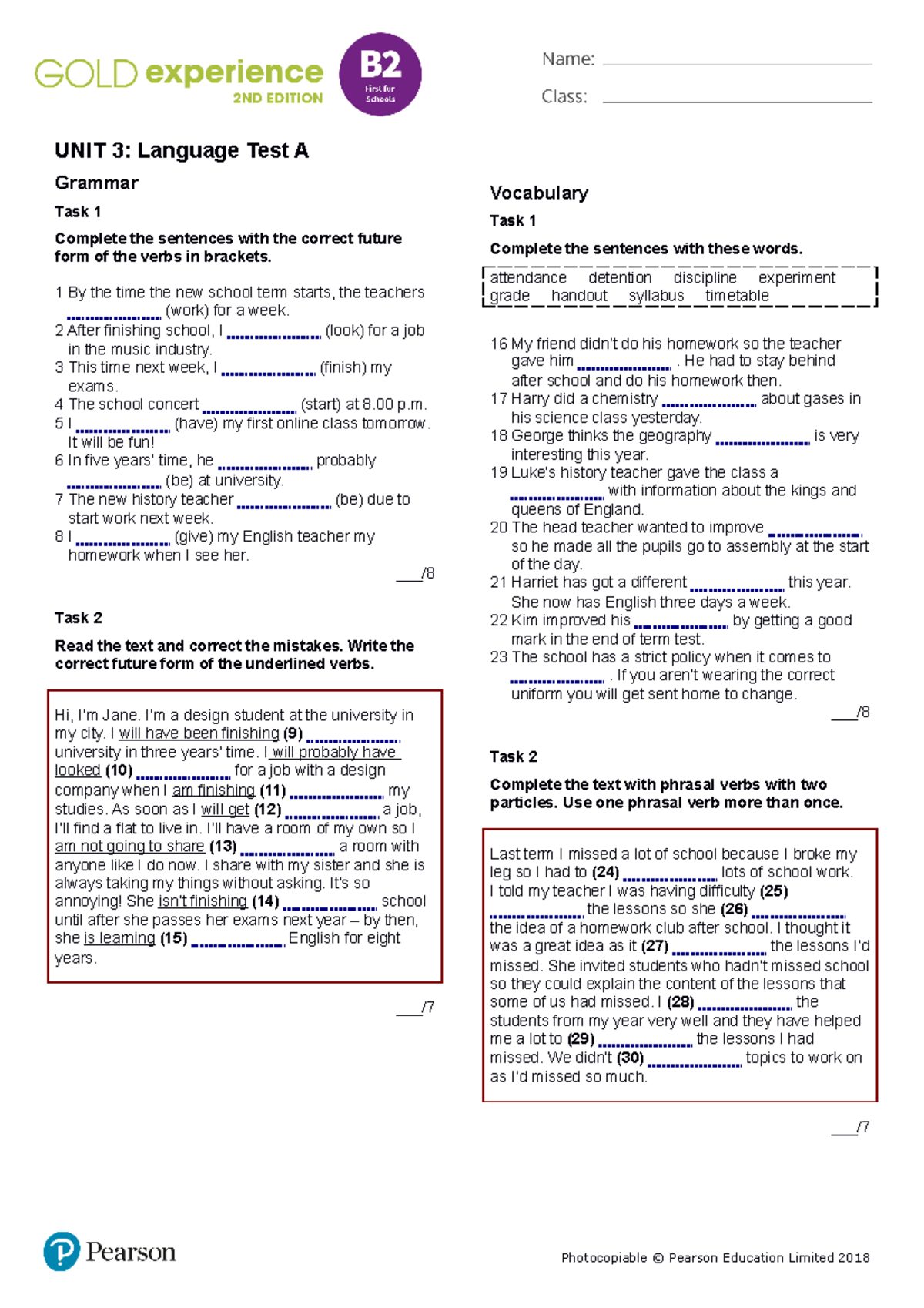 Gold Exp B2 Unit 3 Language Test A Unit 3 Language Test A Grammar