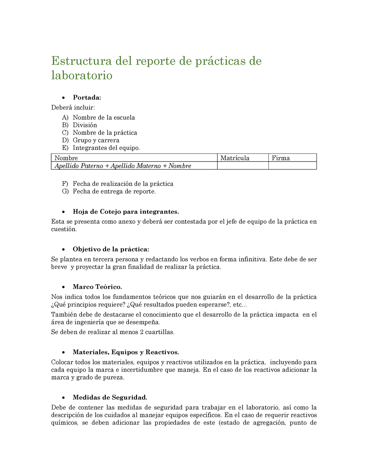 Estructura Del Reporte De Prácticas De Laboratorio Estructura Del