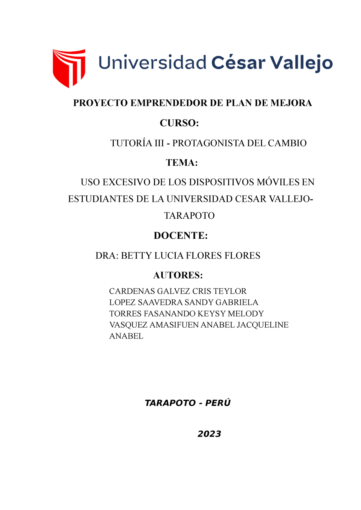 Proyecto Emprendedor Tutoria Iii Proyecto Emprendedor De Plan De