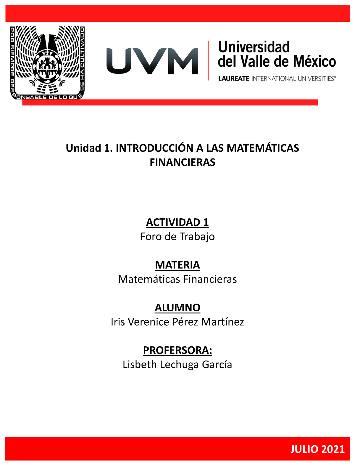 Actividad 1 Foro De Trabajo Actividad 1 Foro De Trabajo Materia