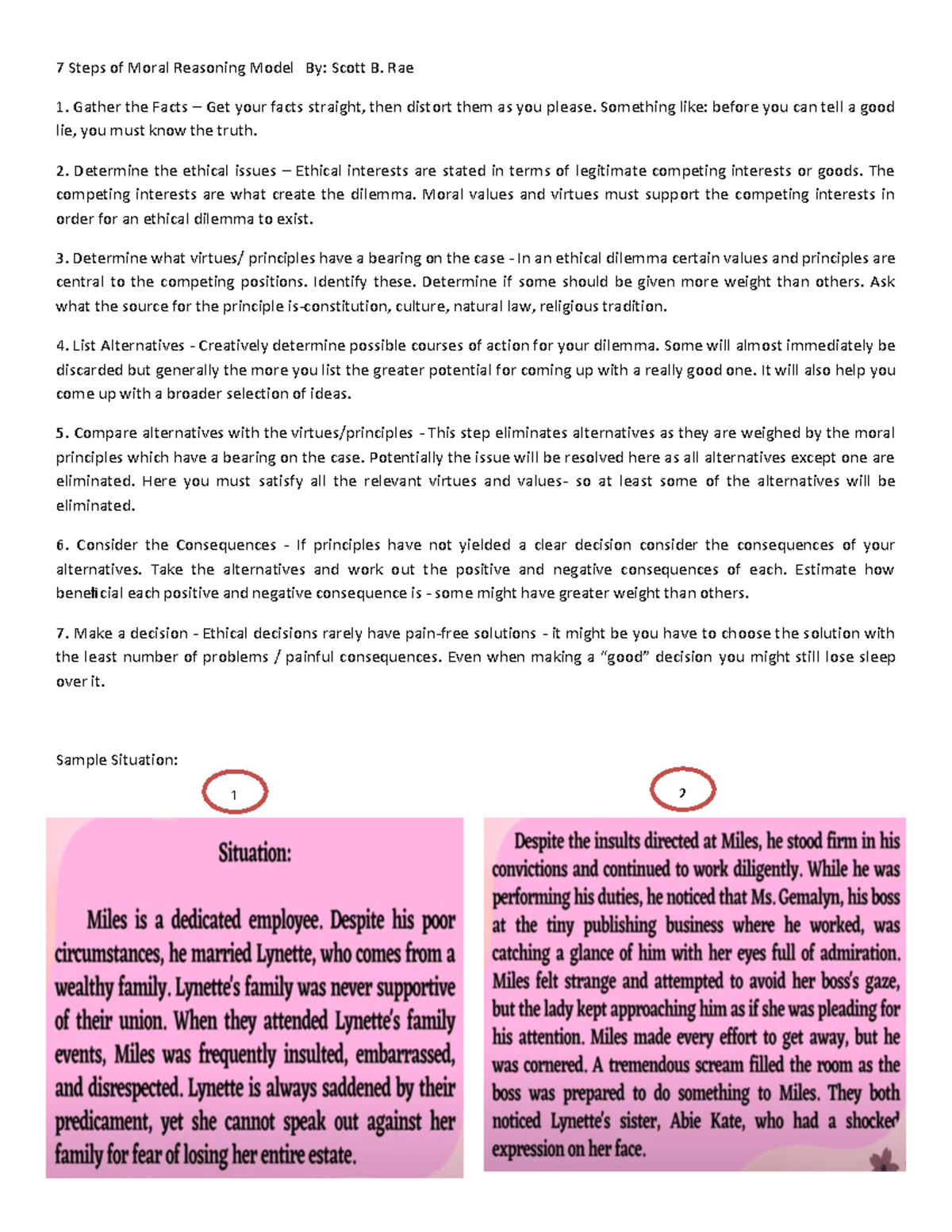 Week 1 Ethics 7 Steps Of Moral Reasoning Model By Scott B Rae