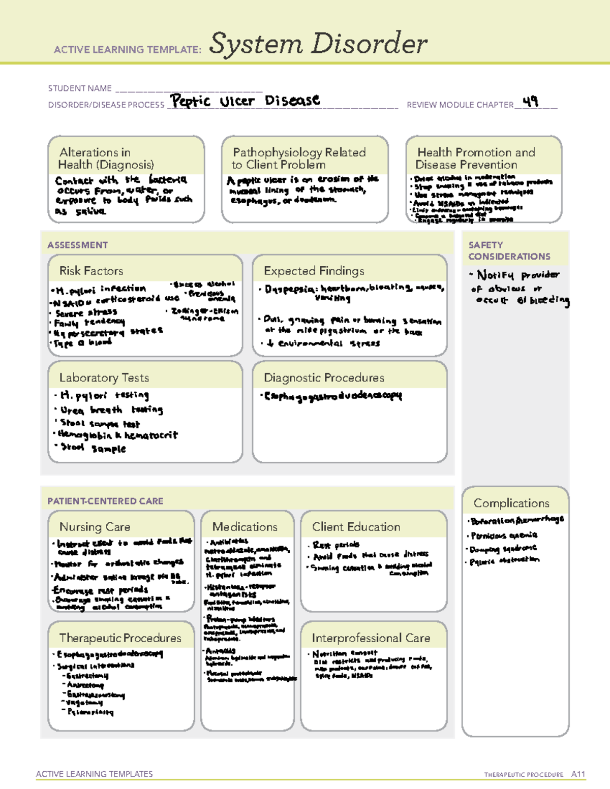 Peptic Ulcer Disease System Disorder Template