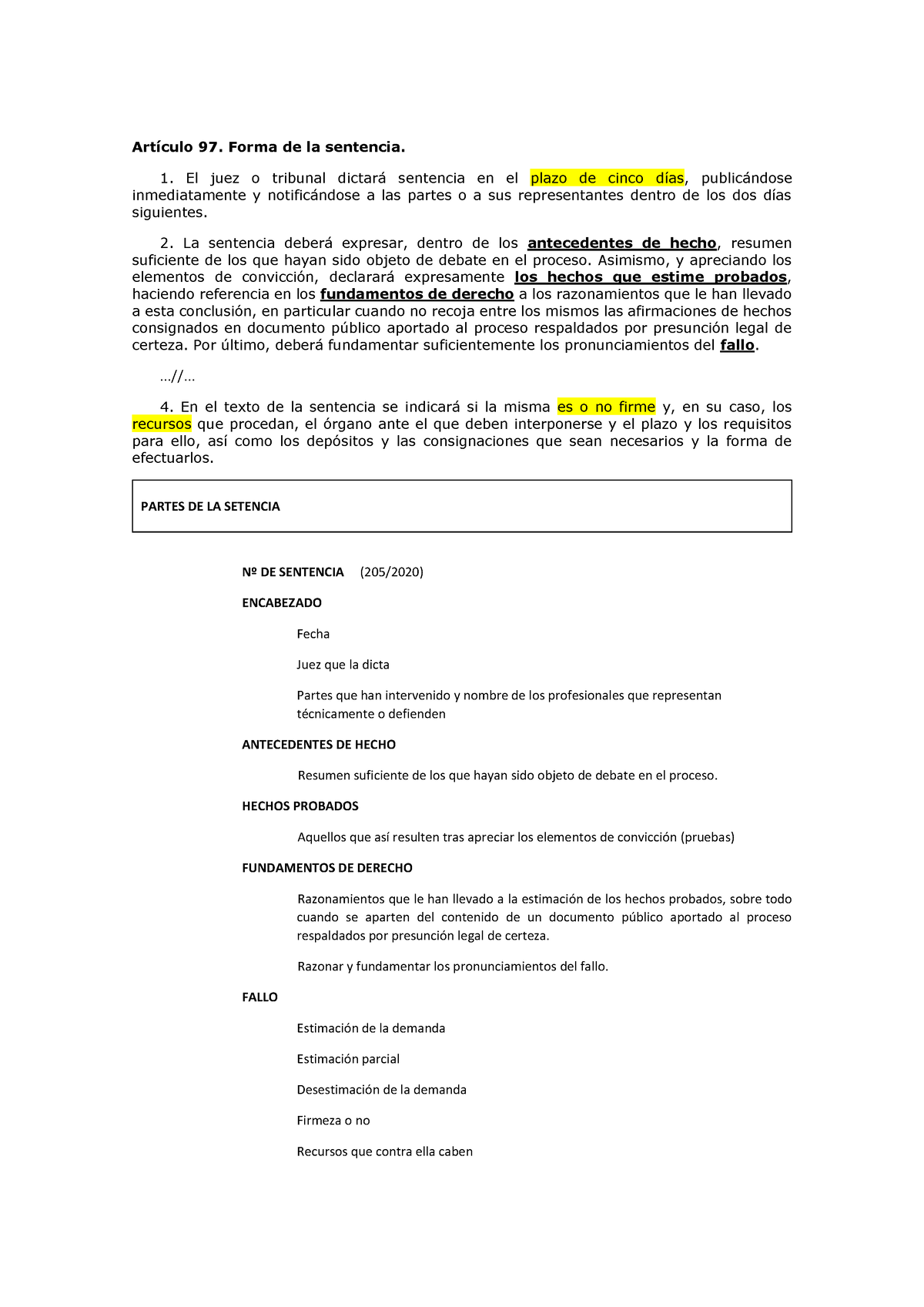 Partes De Una Sentencia ArtÌculo 97 Forma De La Sentencia El Juez O