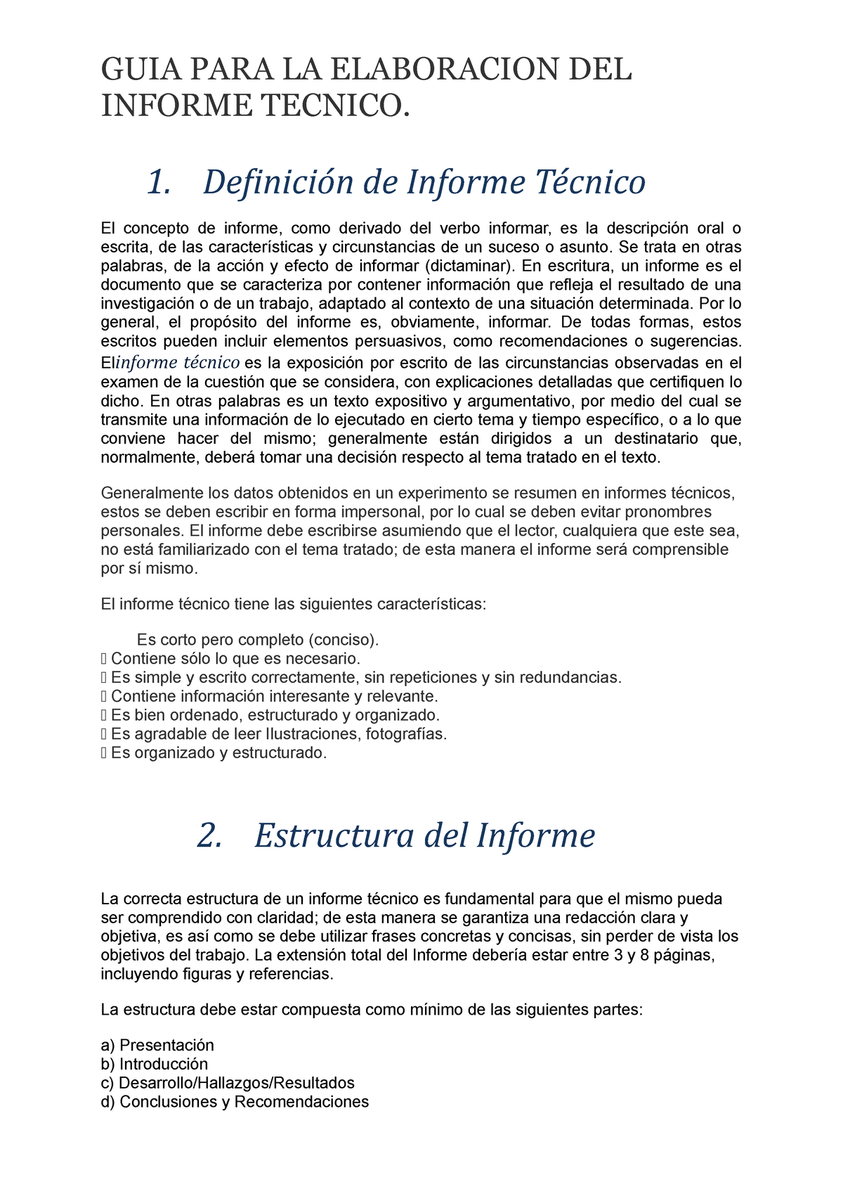 Guia Para Informe Guia Para La Elaboracion Del Informe Tecnico 1