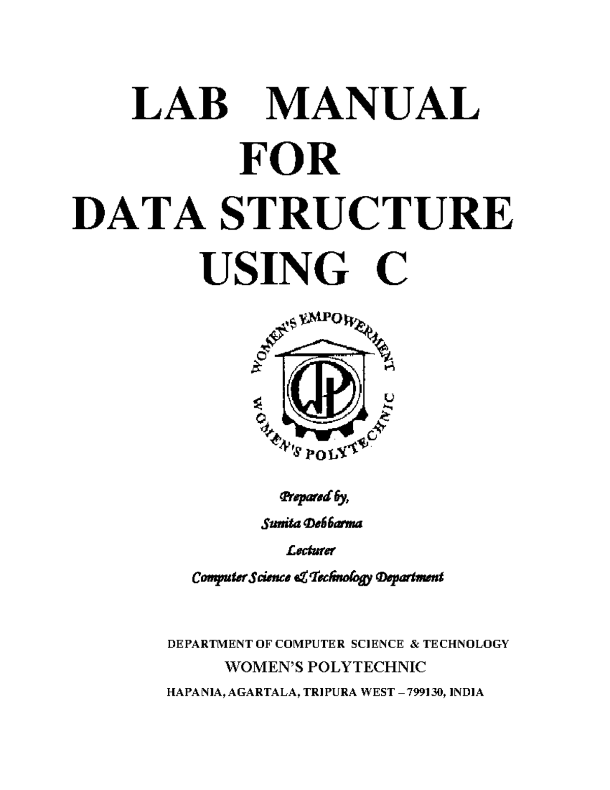 Data Structure Lab Lab Manual For Data Structure Using C Prepared By