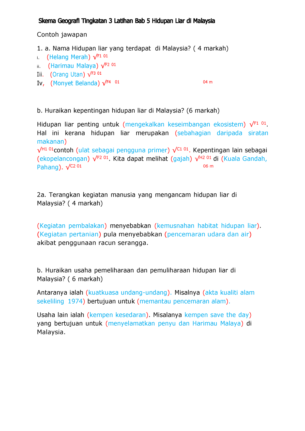 Jawapan Bab 5 Hidupan Liar Di Malaysia Skema Geografi Tingkatan 3