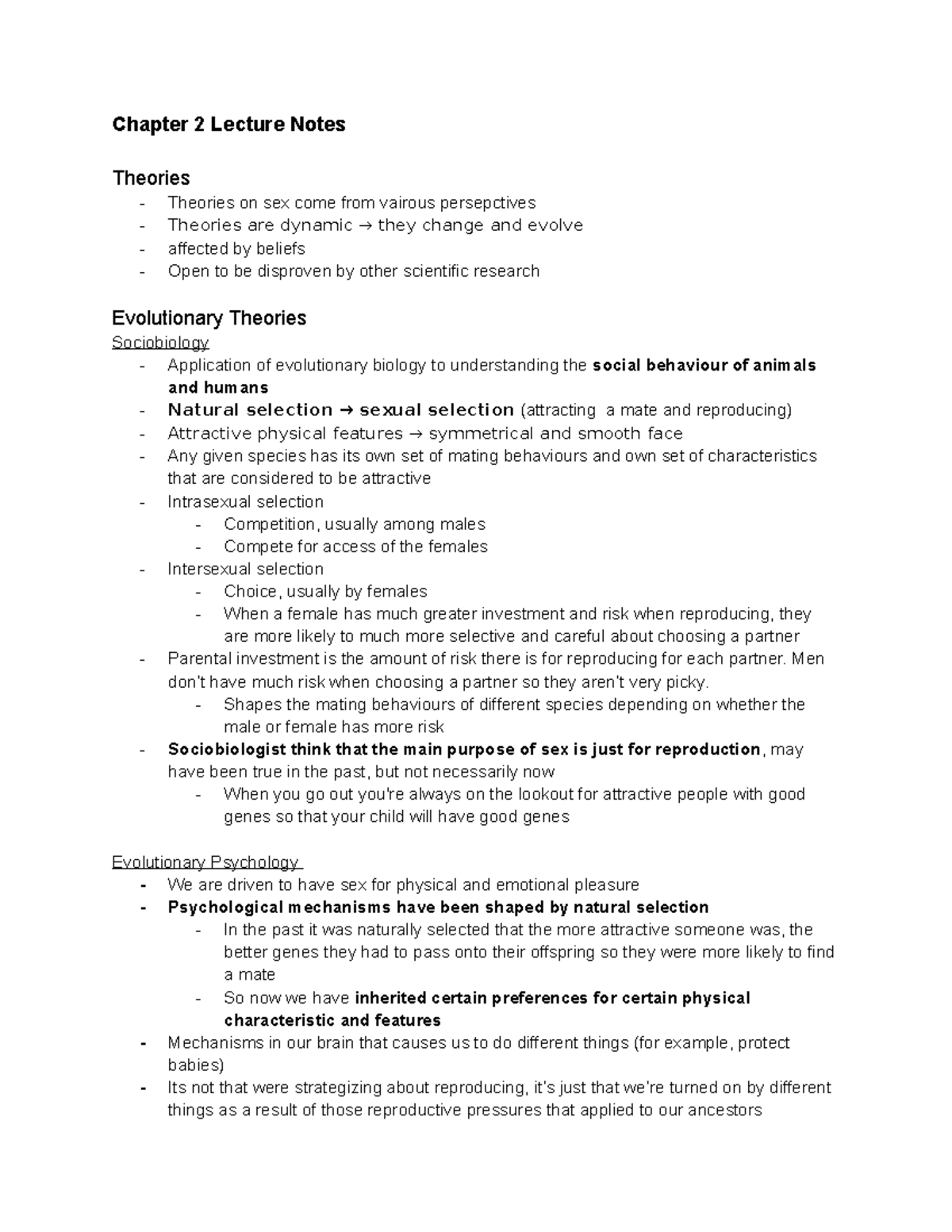 Chapter 2 Lecture Notes Chapter 2 Lecture Notes Theories Theories On