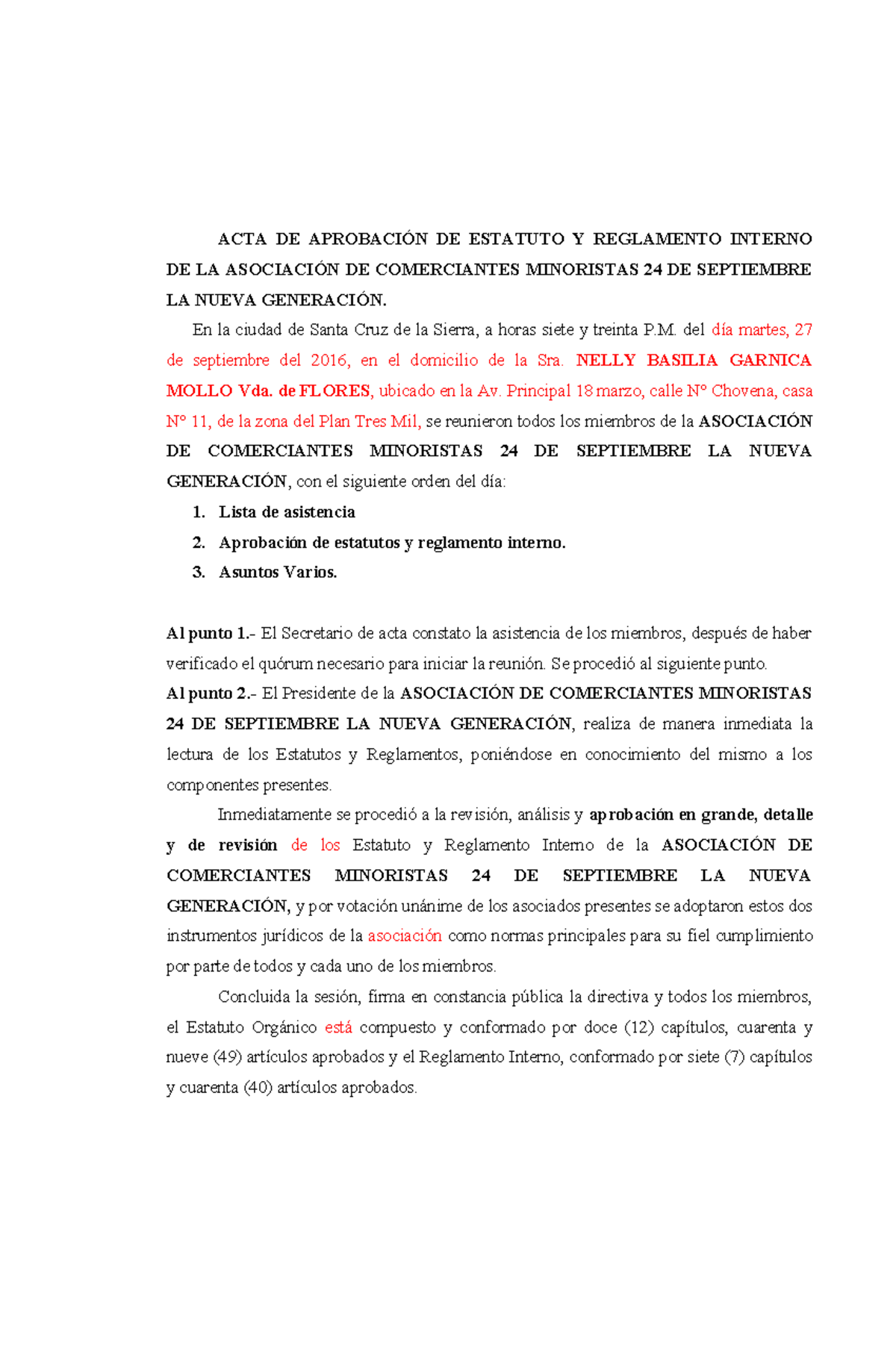 04 Acta De Aprobacion De Estatutos Del Directorio Acta De AprobaciÓn